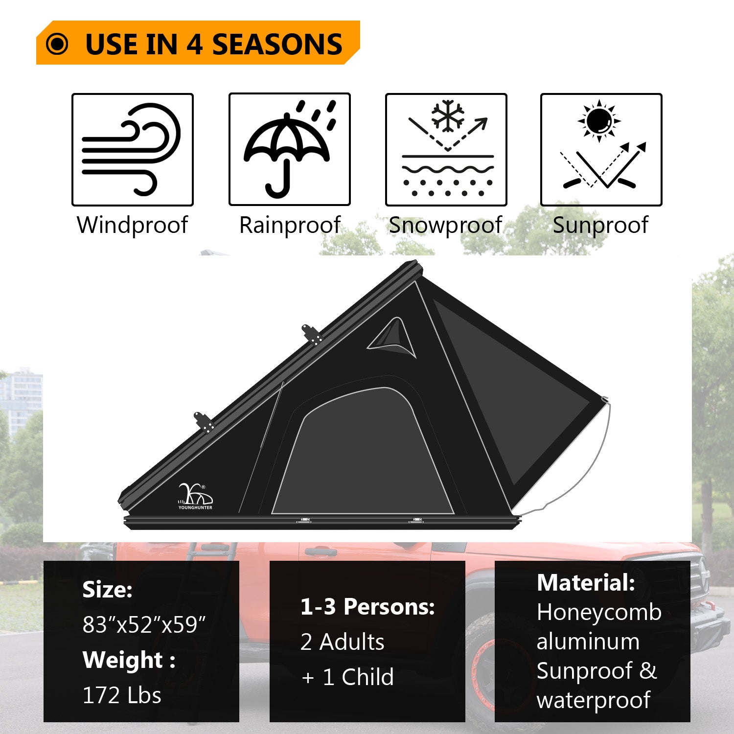 4x4 Camping car truck pop up triangle hardshell rooftop tent – Younghunter