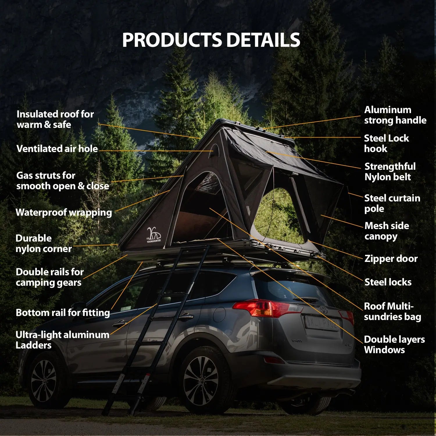4x4 Camping car truck pop up triangle hardshell rooftop tent ...